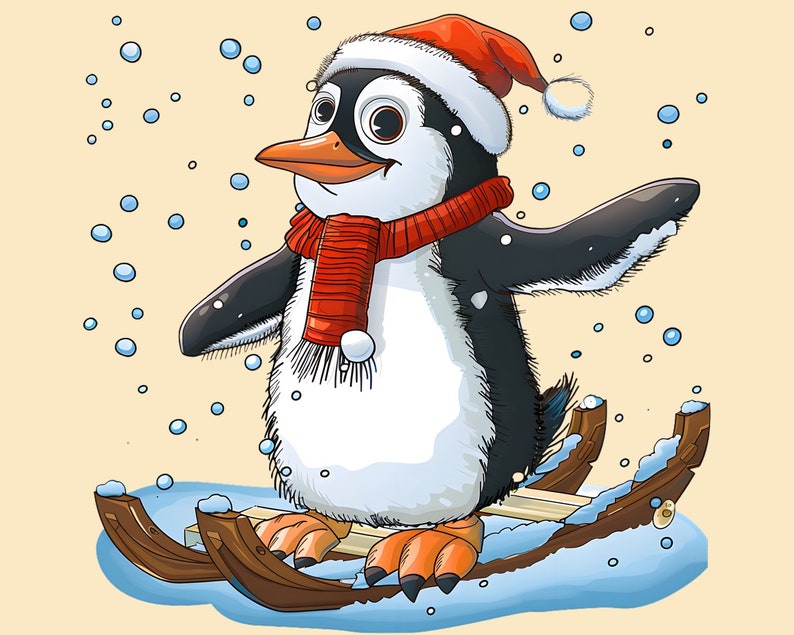 Penguin Winter Sports Clipart Funny Cute Arctic Animal Wildlife Digital ...