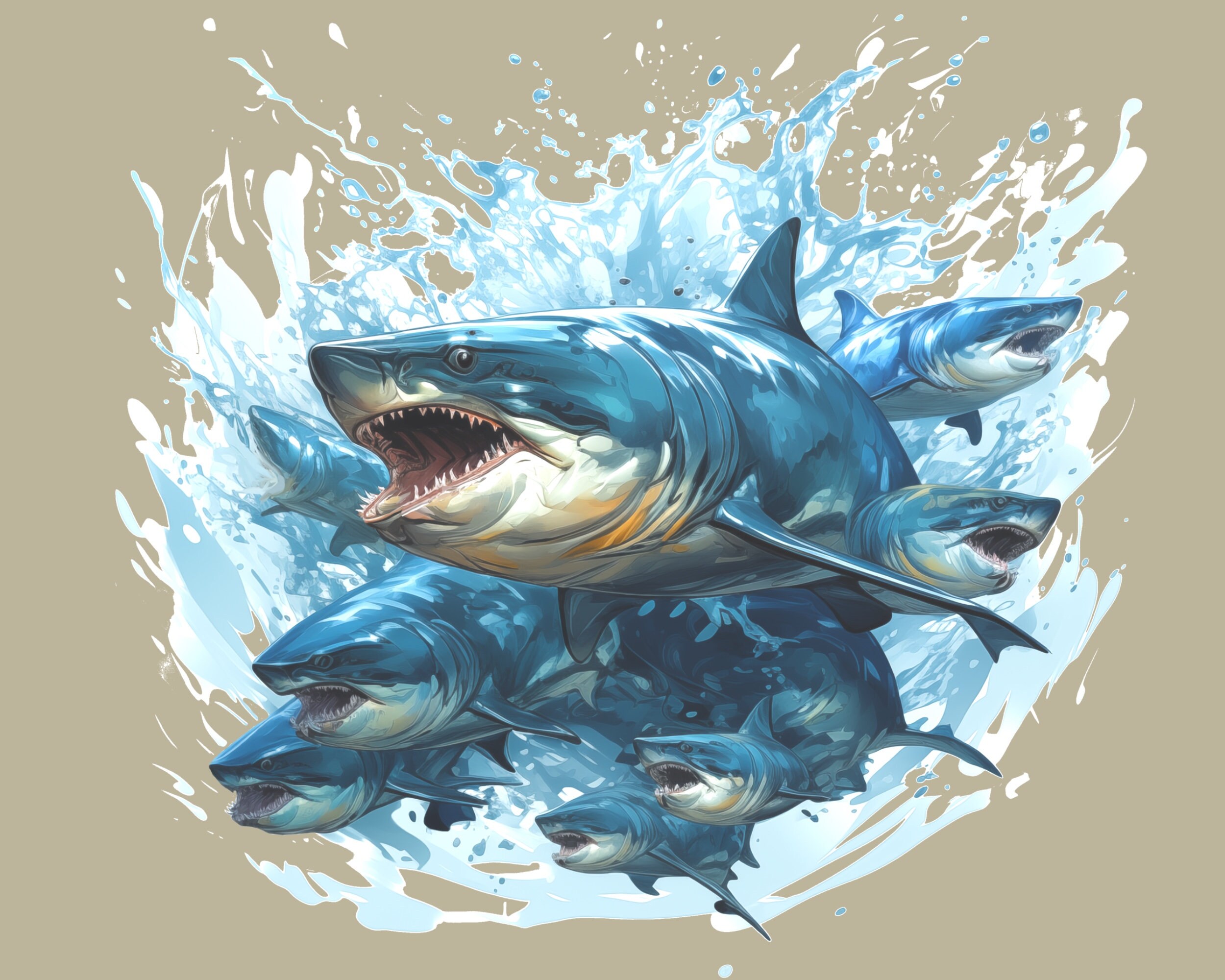 PNG Shark, Watercolor Artwork, Clipart, Set of 4 Individual Elements on ...