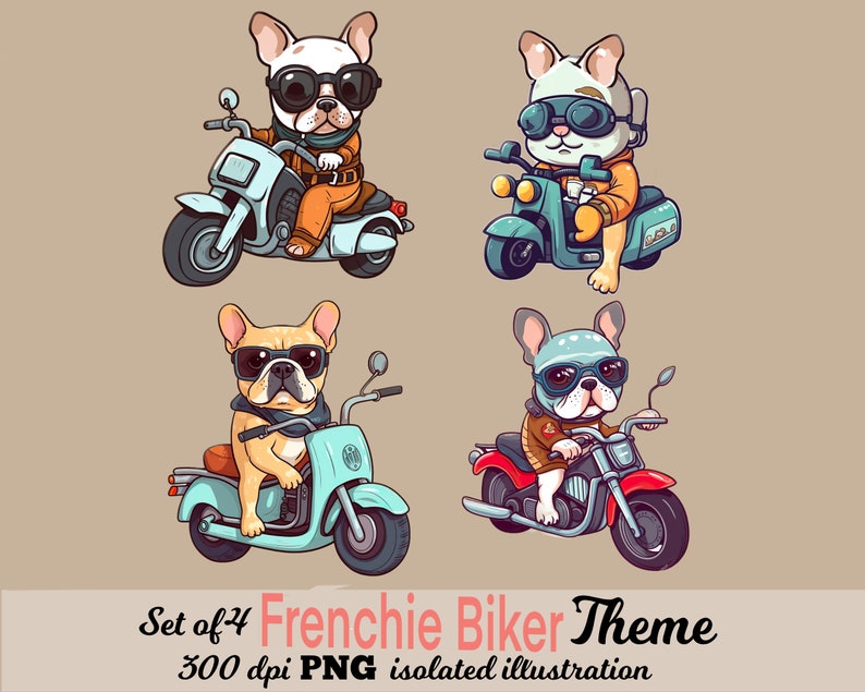 French Bulldog PNG Cute Frenchie Biker Cartoon Clip Art on a - Etsy
