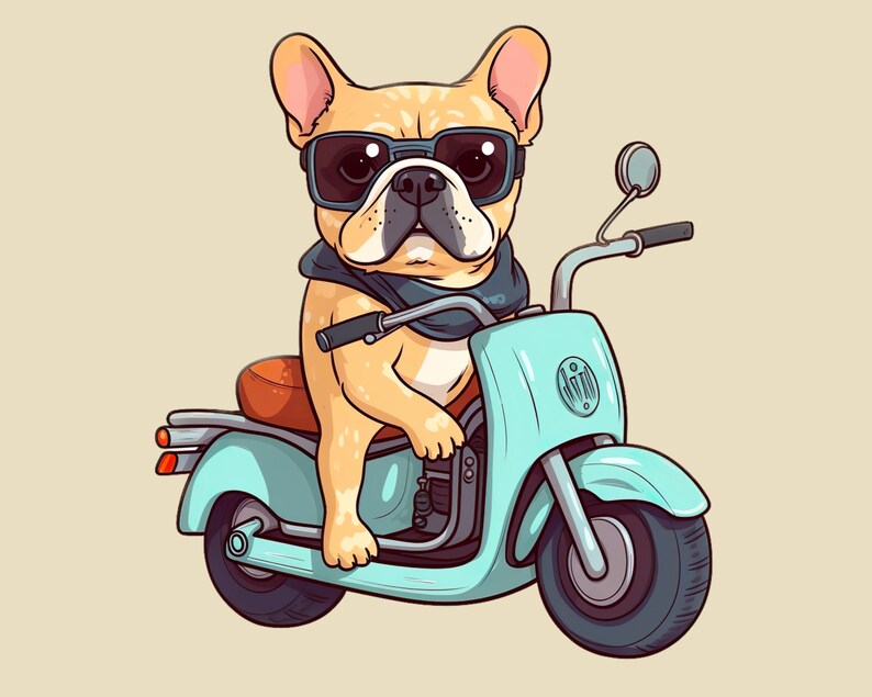 French Bulldog PNG, Cute Frenchie Biker Cartoon Clip Art on a ...