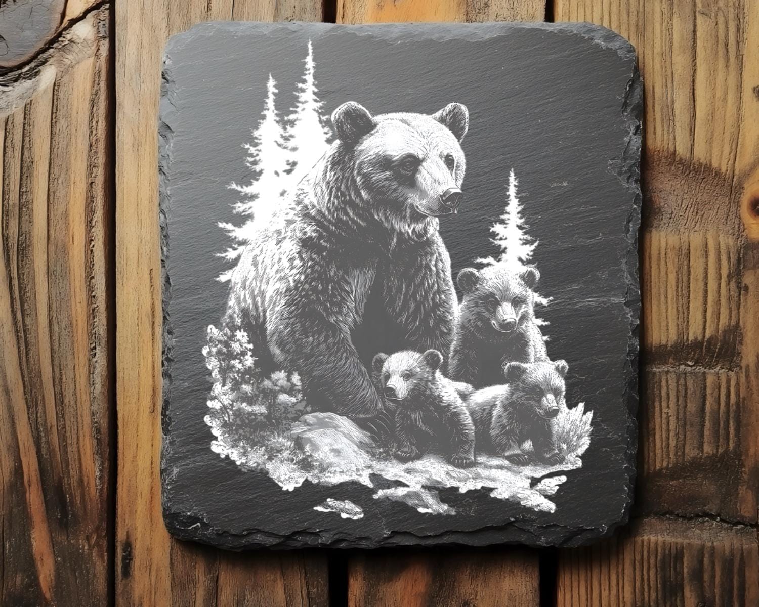 Bear Laser Engrave Files PNG Mother Brown Bear & Cubs Realistic ...