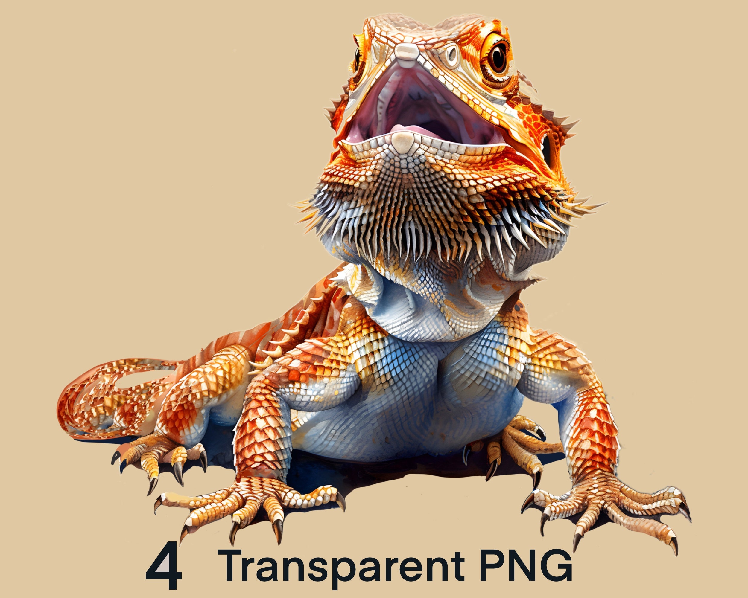PNG Bearded Dragon Watercolor Clipart, Lizard Sublimation Design ...