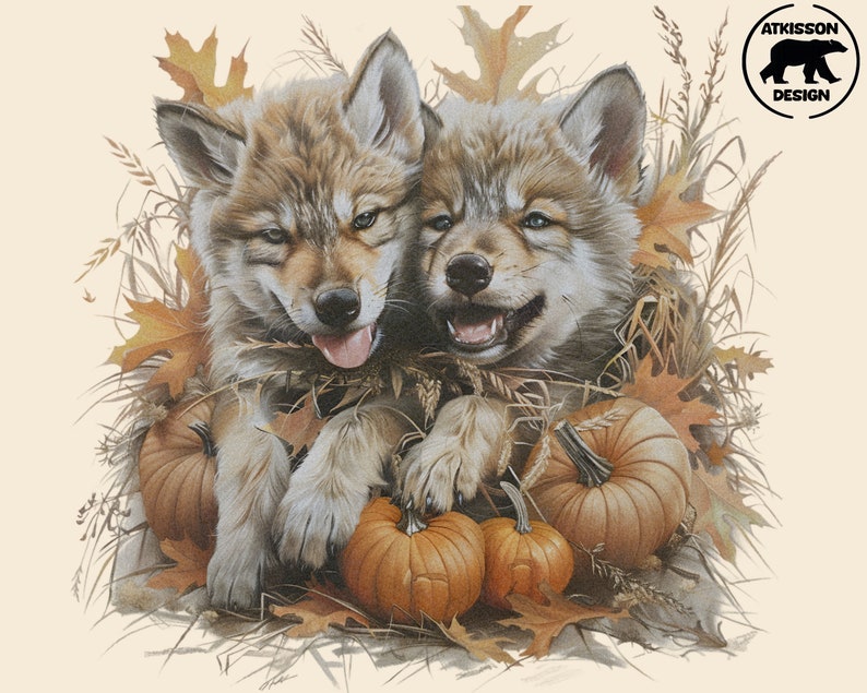 Wolf Cubs Artistic Clipart Pumpkin Clipart Cute Wolf Fall Autumn ...