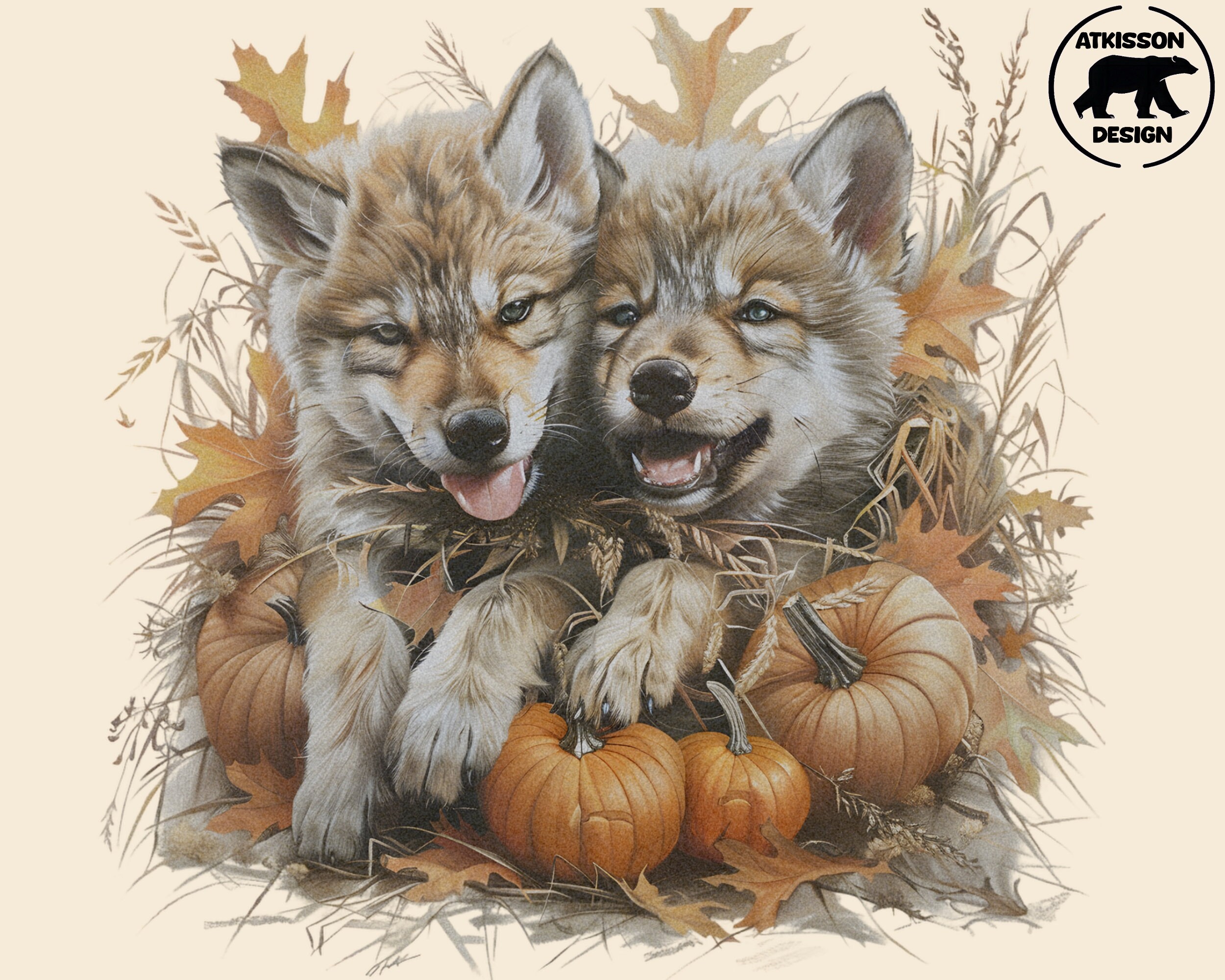 Wolf Cubs Artistic Clipart Pumpkin Clipart Cute Wolf Fall Autumn ...