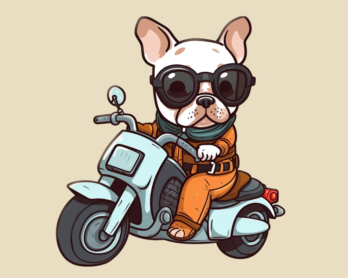 French Bulldog PNG, Cute Frenchie Biker Cartoon Clip Art on a ...