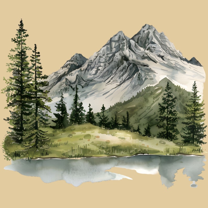 Mountain Clip Art Transparent Background Forest Waterfall Digital ...