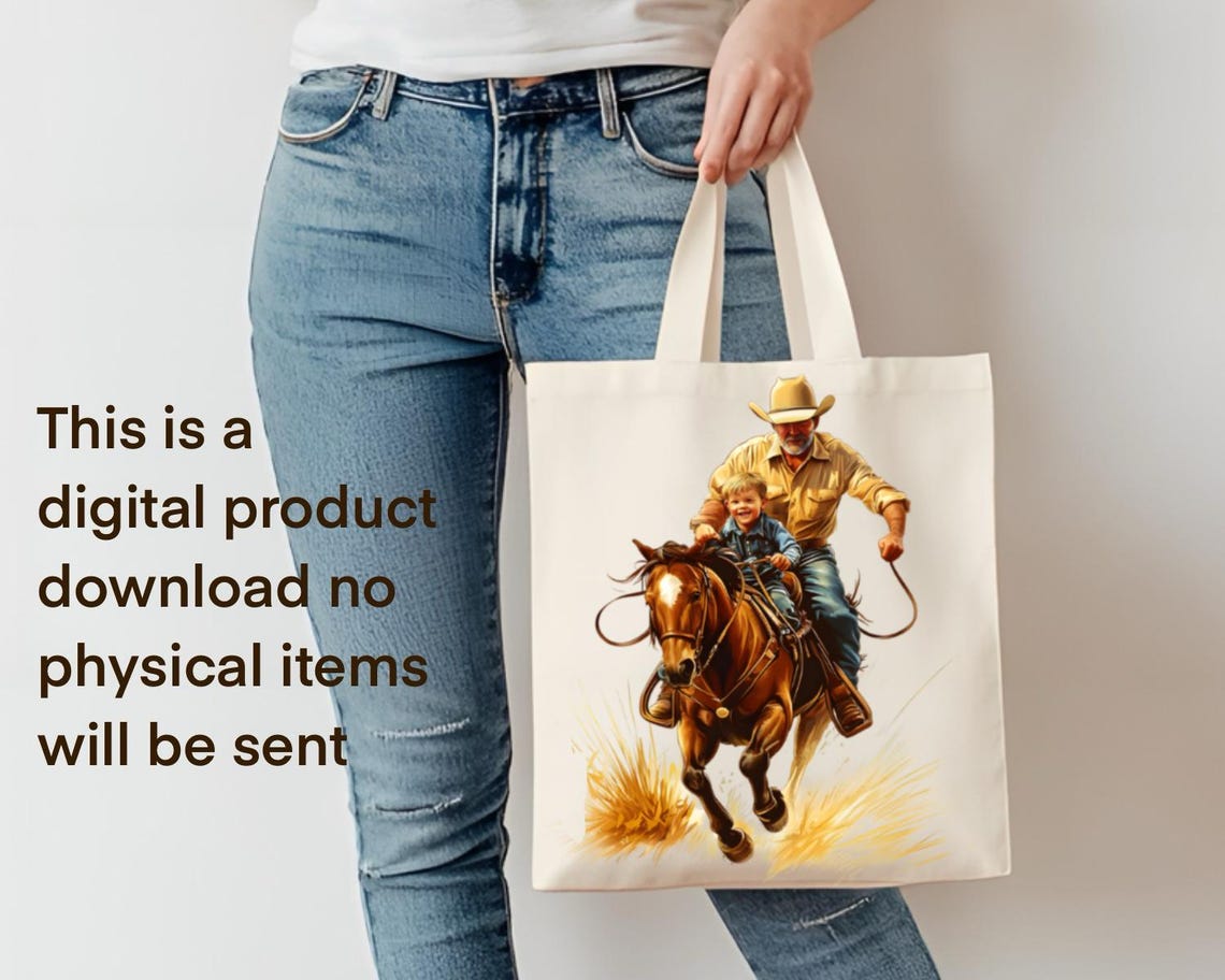 Cowboy Dad Riding Horse With Son PNG Sublimation Graphic Fathers Day ...