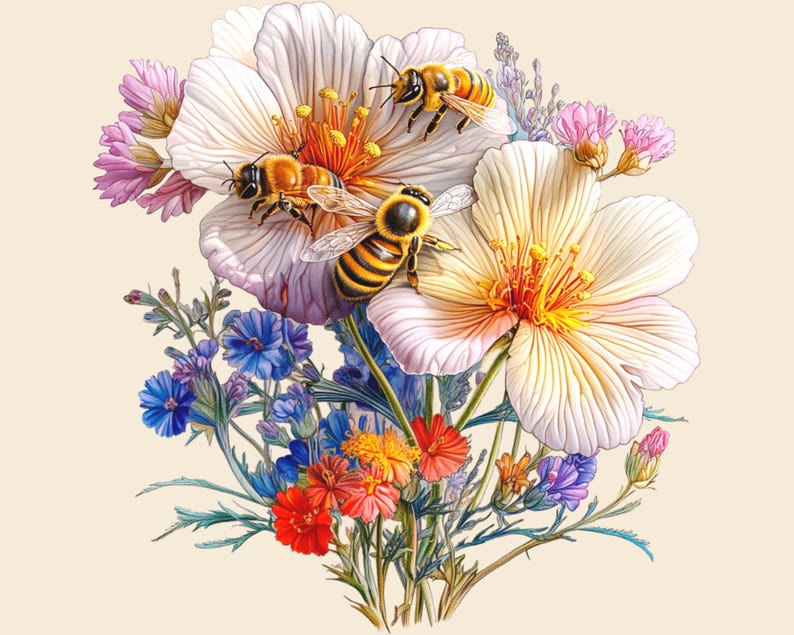 Honey Bee Clipart Bee and Flowers Image Honeycomb Clipart Bee Vector ...