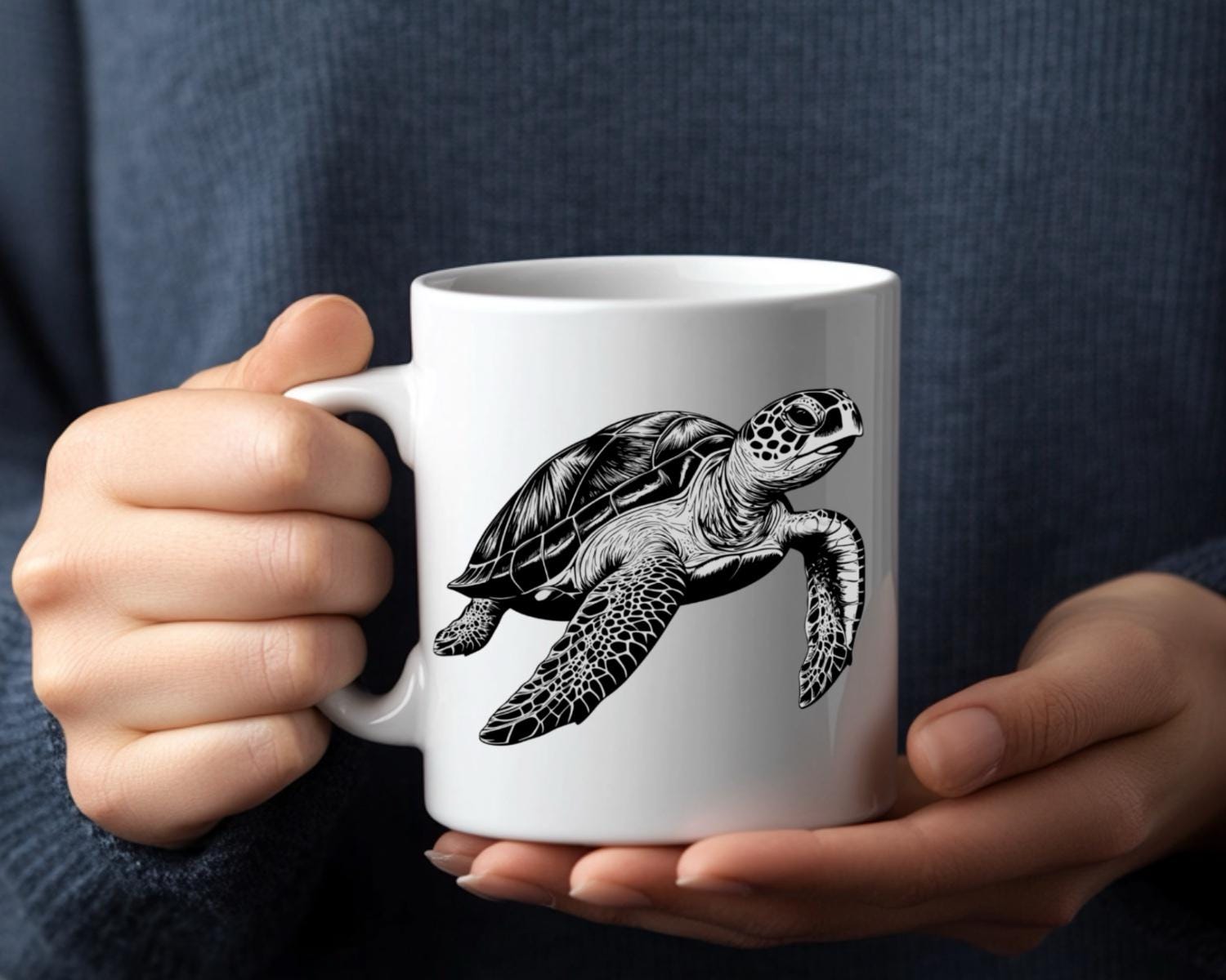 B & W Sea Turtle SVG PNG Laser Engrave Clipart Black and White Vector ...