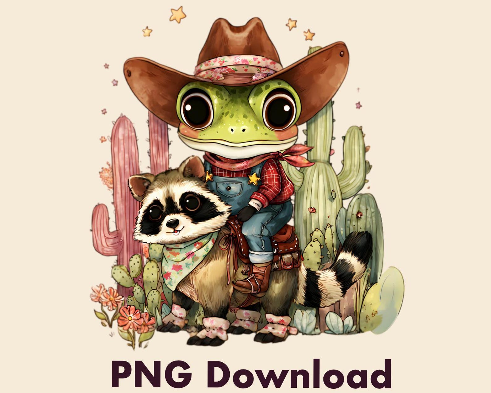 Western Frog & Raccoon Cartoon PNG SVG File, T-shirt Design (digital ...