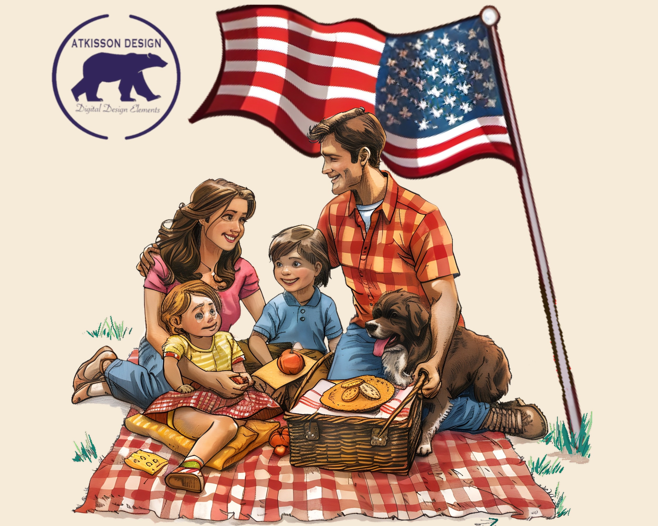 Family Picnic Clipart Fourth of July PNG Celebration Vector Waving USA ...