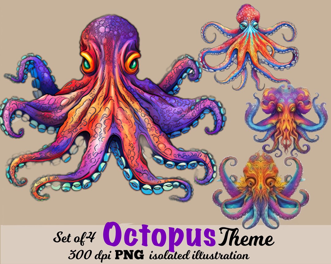 PNG Octopus Trippy Psychedelic Sea Creatures, Vtuber Asset, Set of 4 ...