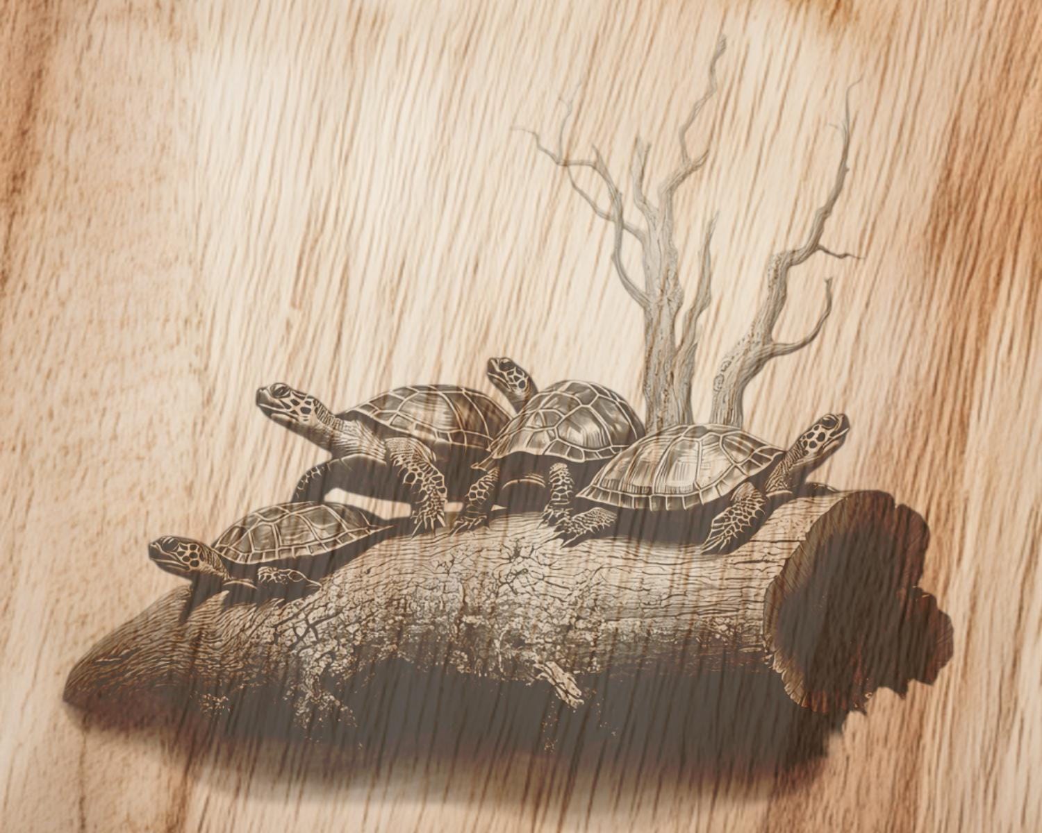 3D Illusion Grayscale PNG Turtles on a Log Intricate High Quality PNG ...