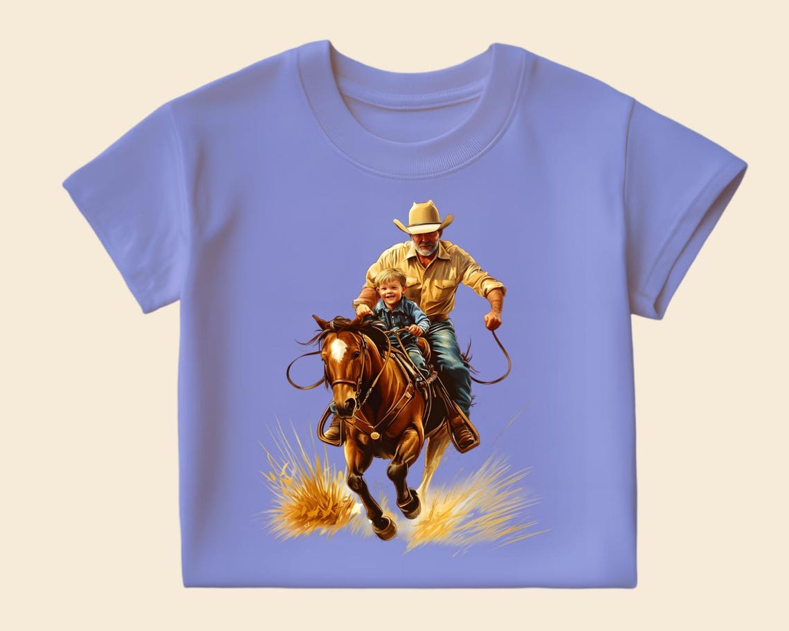 Cowboy Dad Riding Horse With Son PNG Sublimation Graphic Fathers Day ...