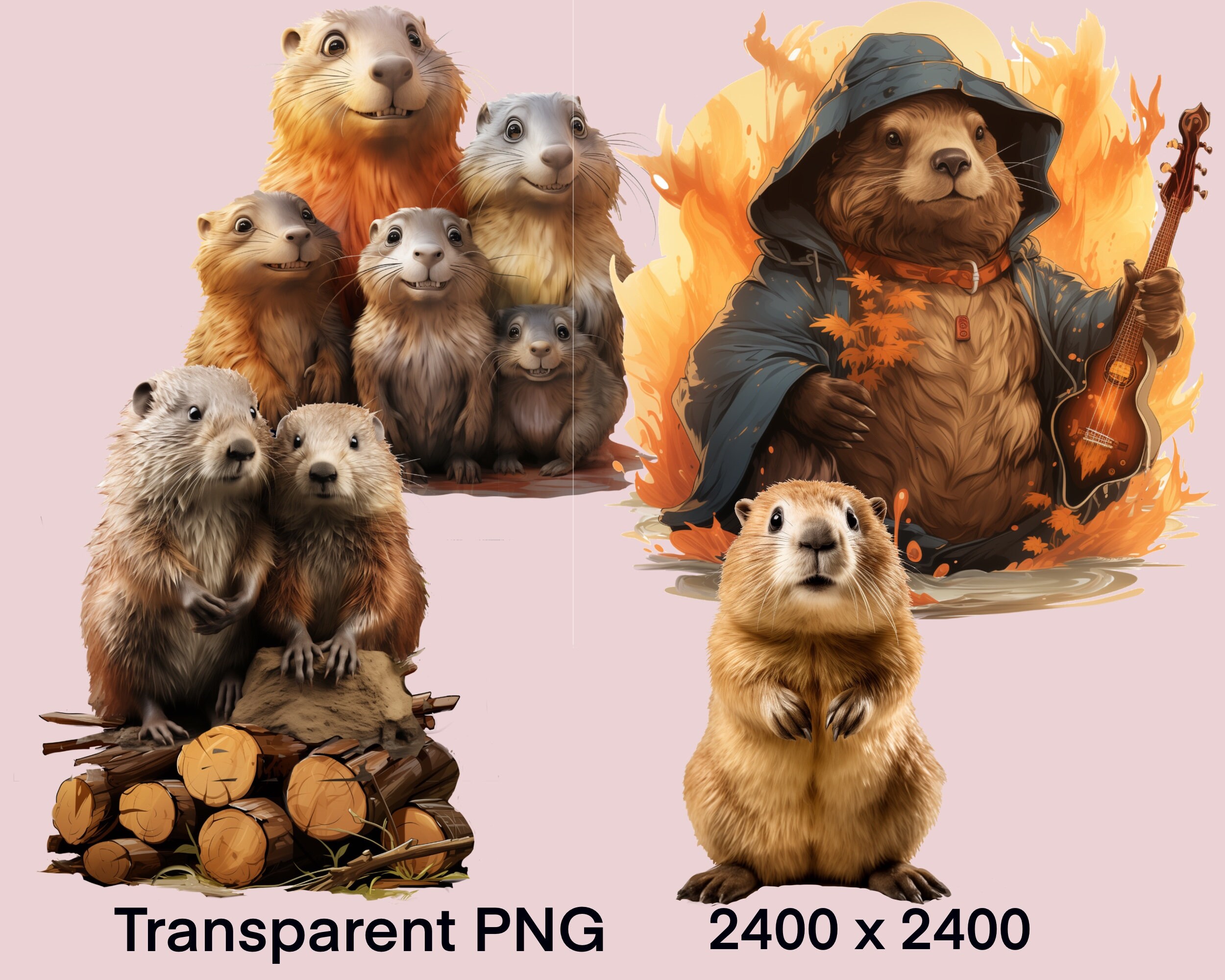 PNG Beaver Clipart, Set of 4 Individual Elements on a Transparent ...