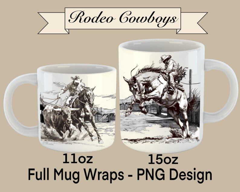 Rodeo Mug Wrap 11oz Cowboy Mug Design 15oz Quarter Horse PNG Wrap ...