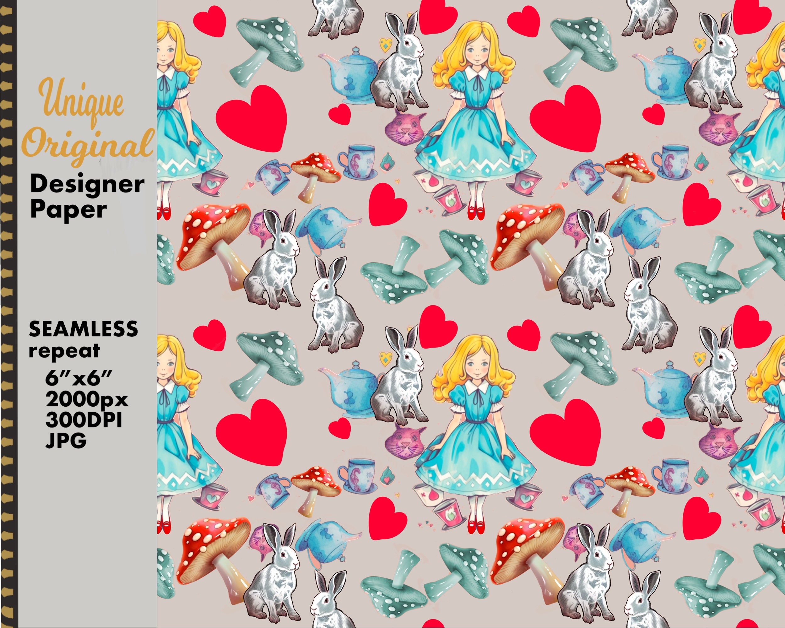 Alice in Wonderland Digital Paper Pack, Original Designer Papers, 8 ...
