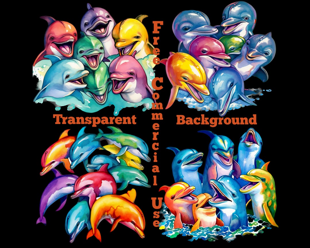 Colorful Dolphins Sea Life Animal Art PNG Clip Art - Etsy