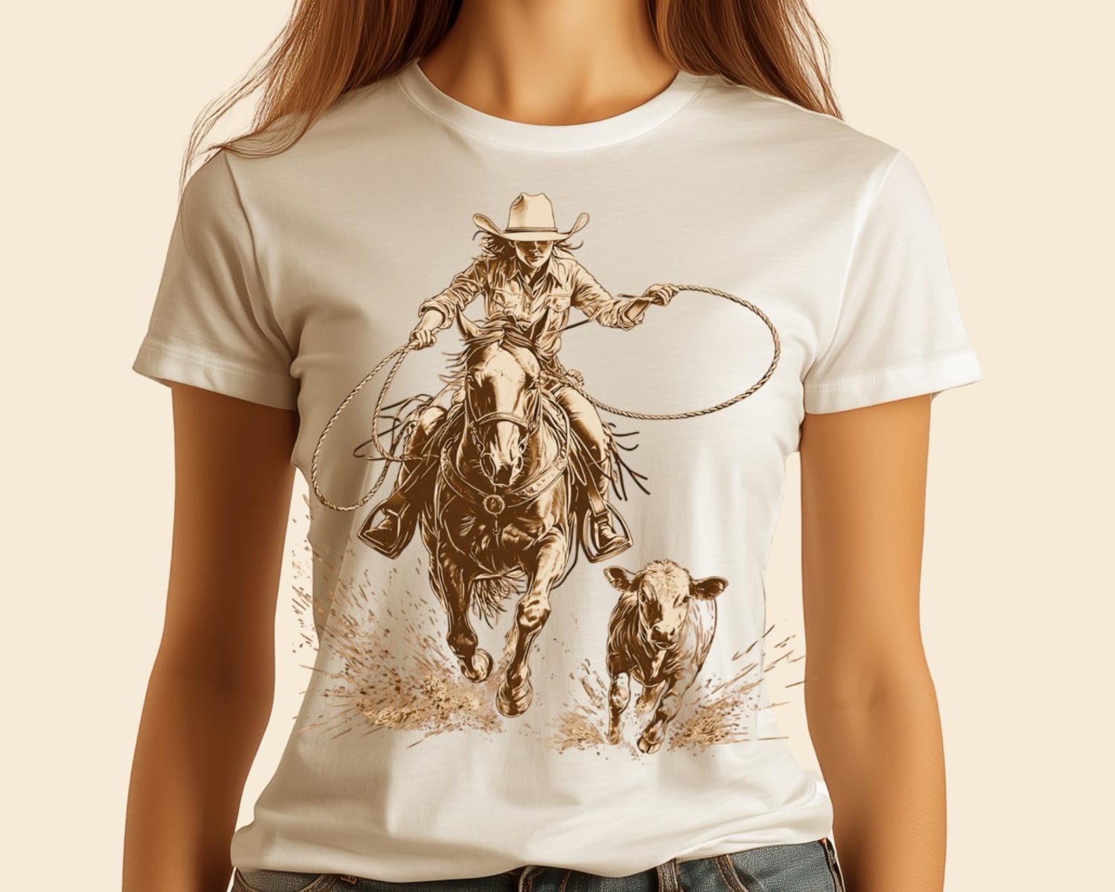 Cowgirl Roping Calf PNG Image Western Rodeo Digital Drawing Clip Art ...