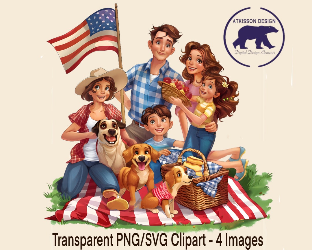 Family Picnic Clipart Fourth of July PNG Celebration Vector Waving USA ...