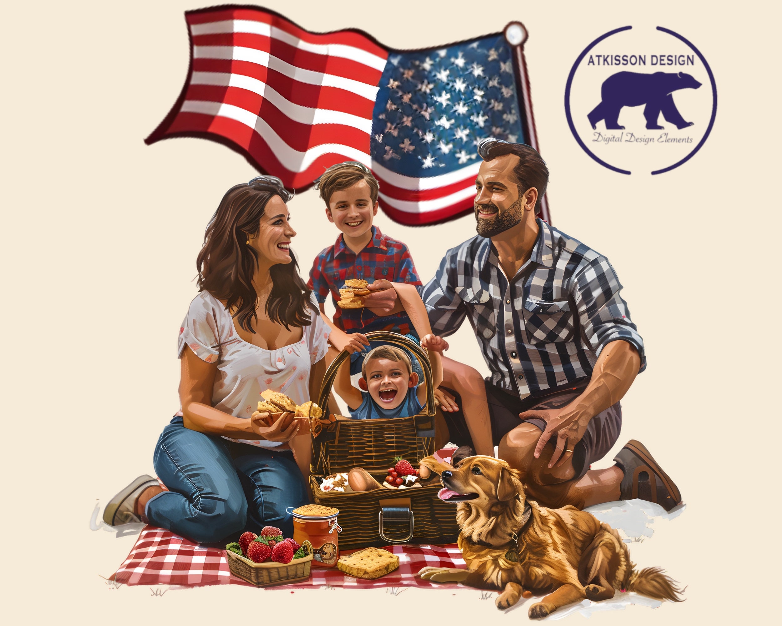 Family Picnic Clipart Fourth of July PNG Celebration Vector Waving USA ...