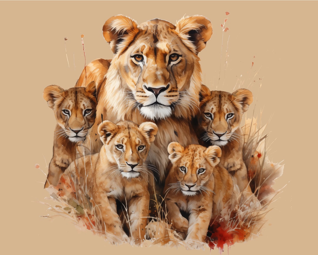 PNG Lioness and 4 Cubs, High Resolution, 300 Dpi, Transparent ...