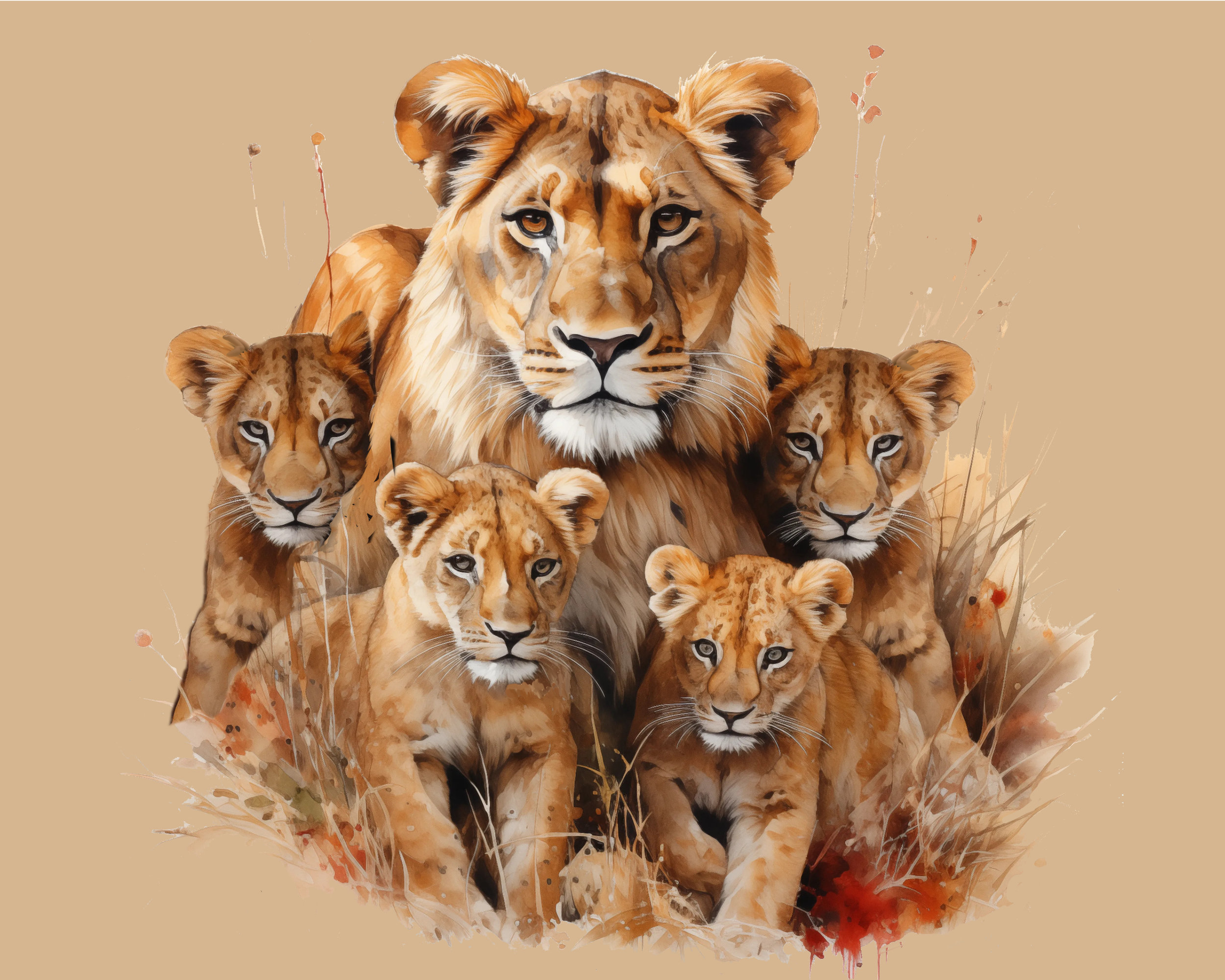 PNG Lioness and 4 Cubs, High Resolution, 300 Dpi, Transparent ...
