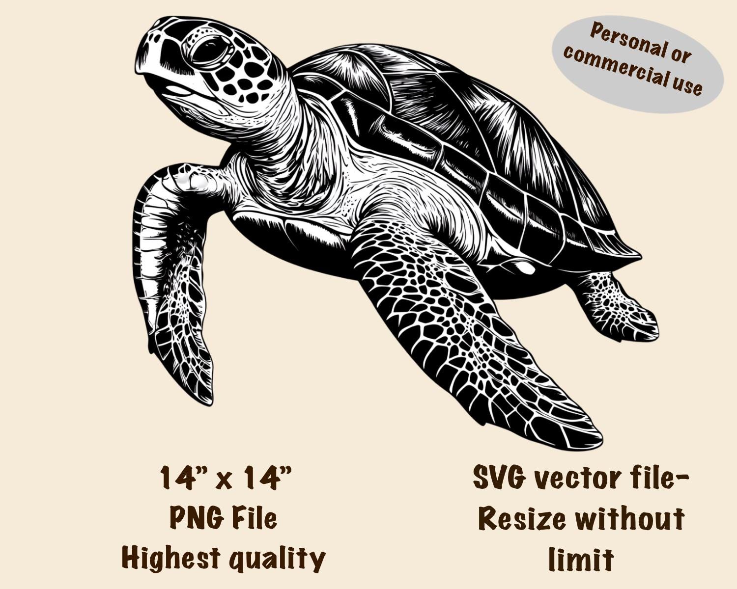 B & W Sea Turtle SVG PNG Laser Engrave Clipart Black and White Vector ...