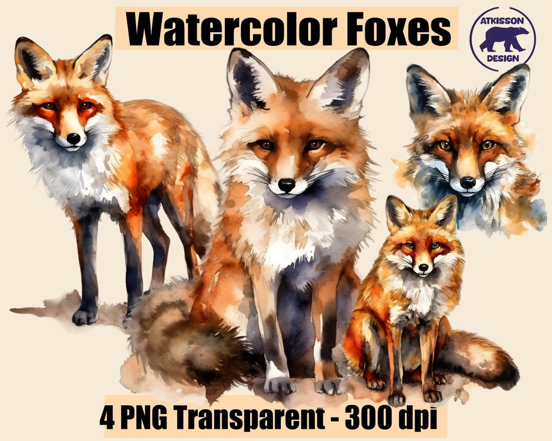 Fox Watercolor PNG Clipart for Sublimation, Red Fox Images, High ...