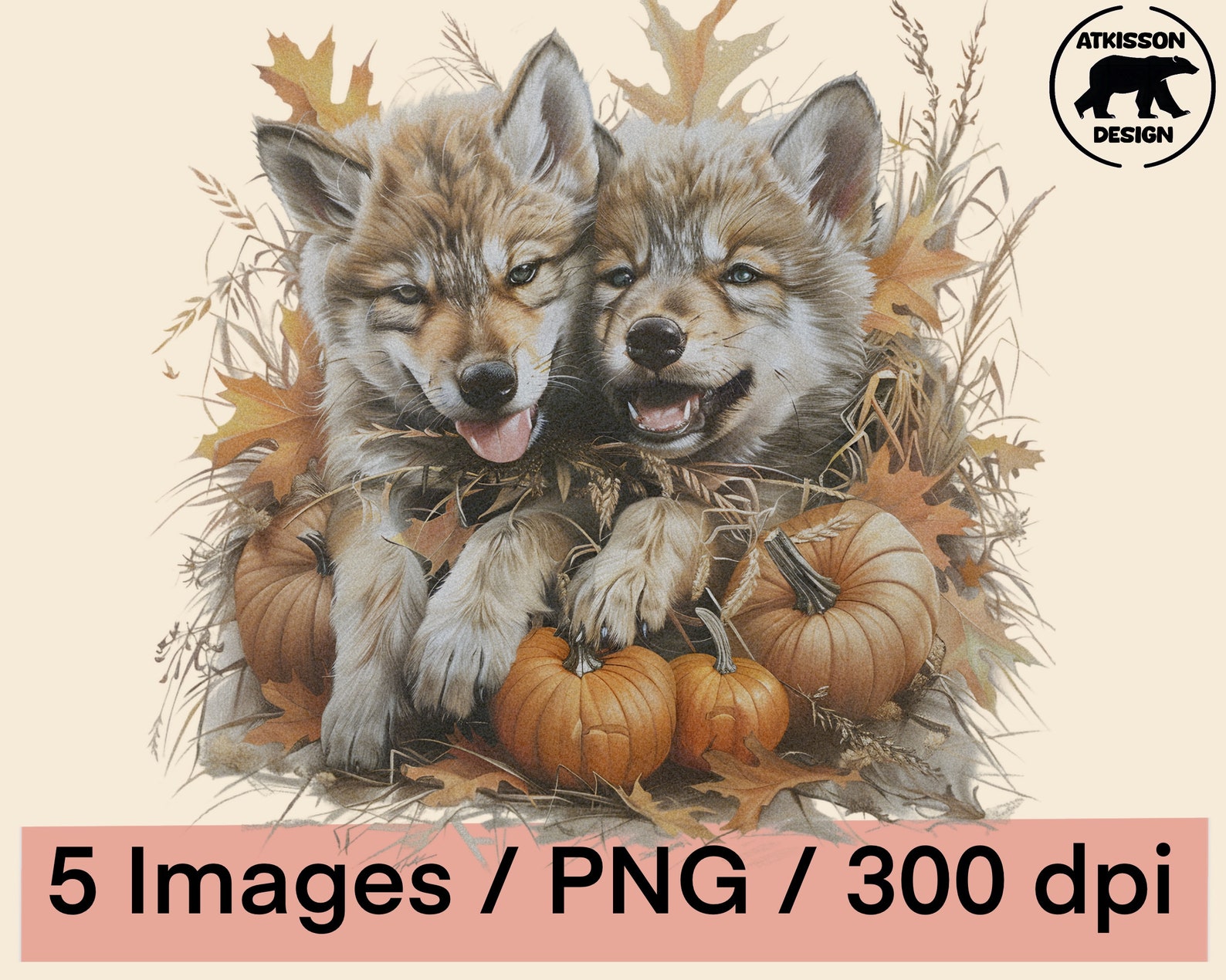 Wolf Cubs Artistic Clipart Pumpkin Clipart Cute Wolf Fall Autumn ...