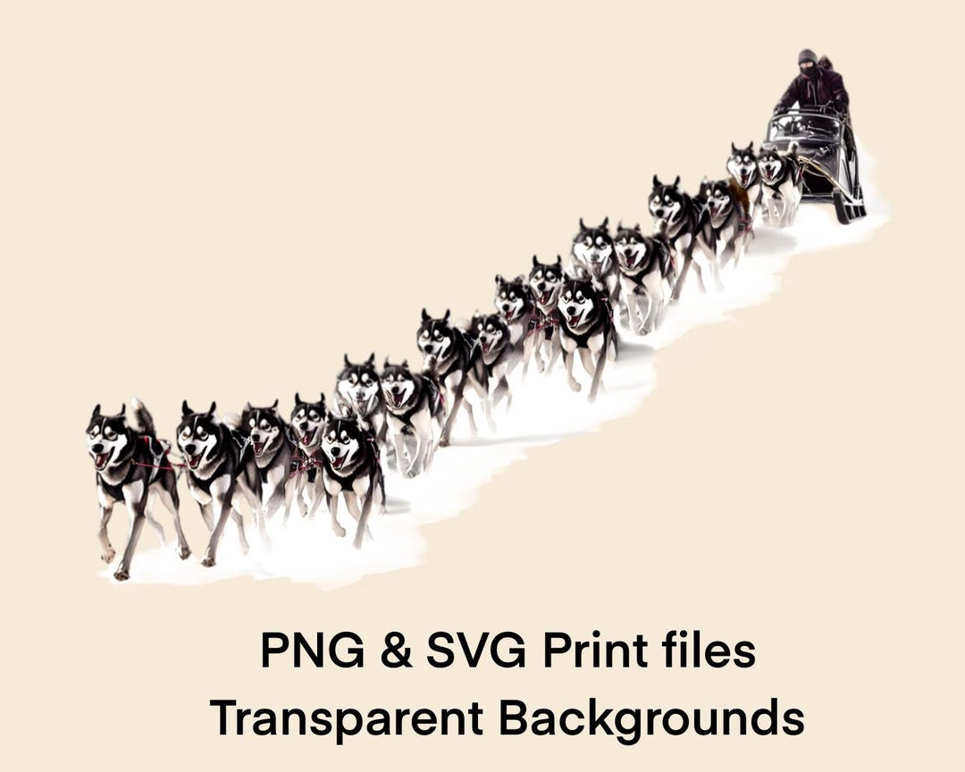 Iditarod Race SVG & PNG Alaskan Husky Sled Team Clipart Black and White ...