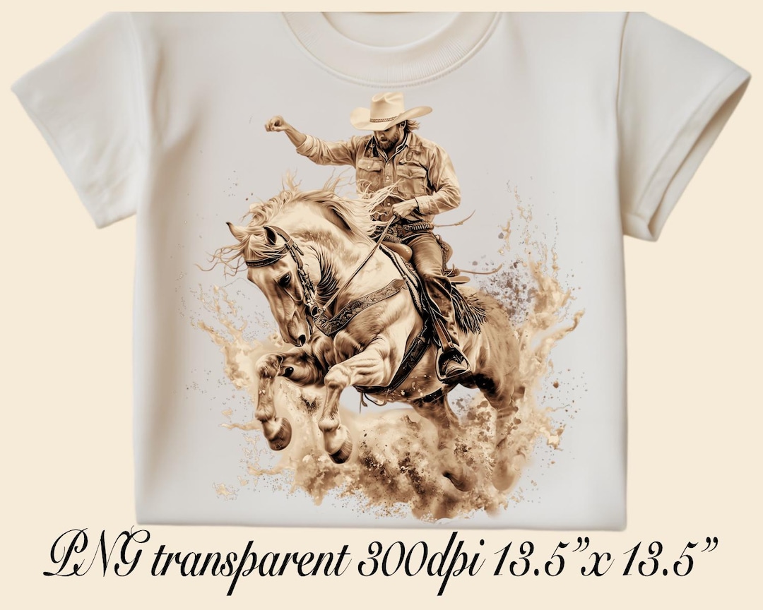 3D Illusion Bronc Riding Cowboy PNG Sublimation Design Western Rodeo PNG Intricate Drawing PNG ...