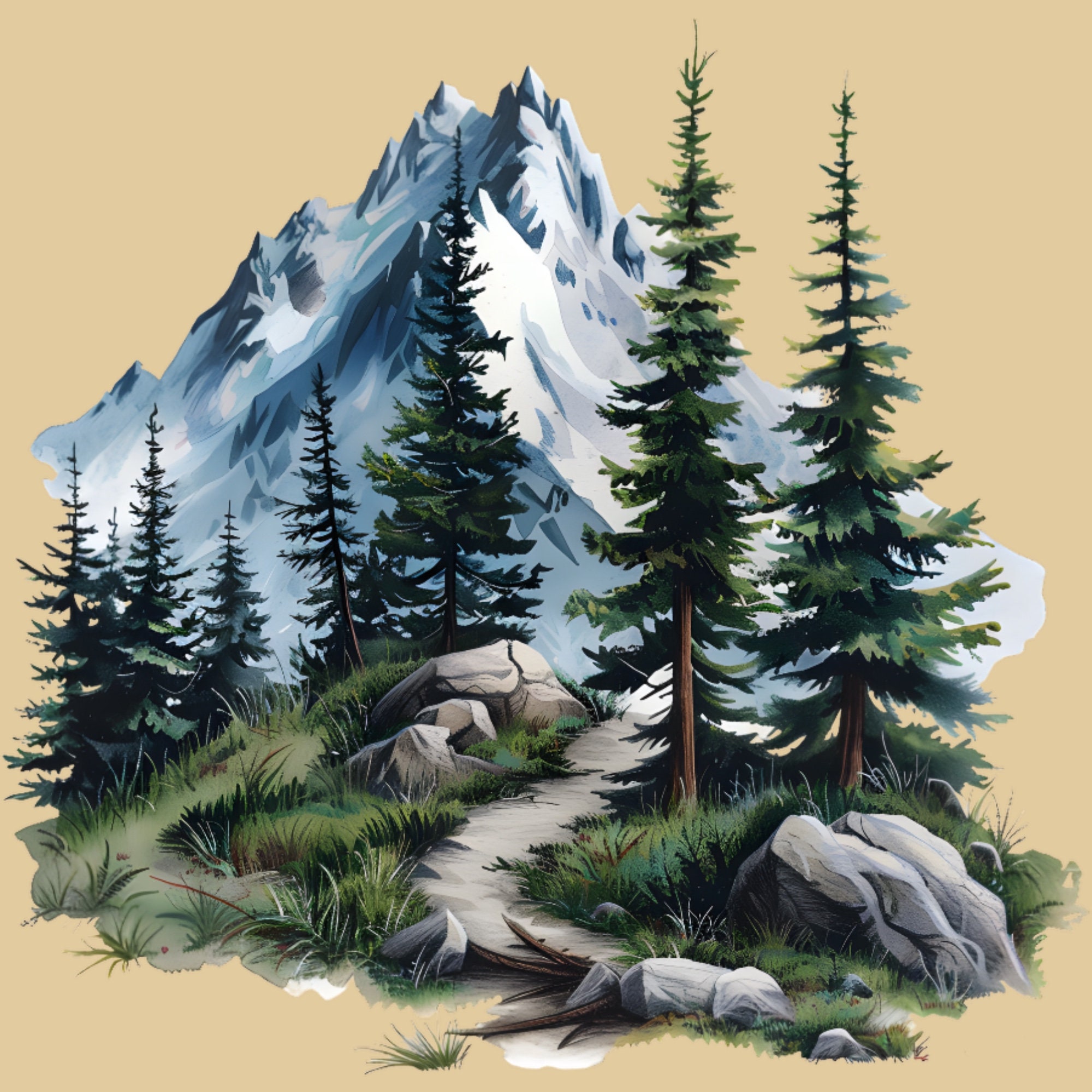 Mountain Clip Art Transparent Background Forest Waterfall Digital ...