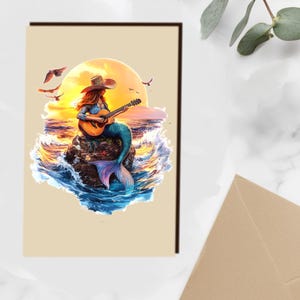 Cowgirl Mermaid PNG Sublimation Design Guitar Playing PNG Clipart Sea ...