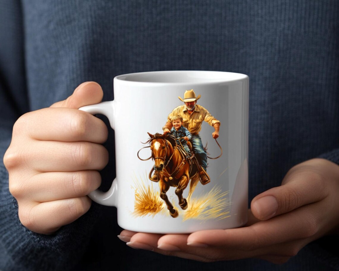 Cowboy Dad Riding Horse With Son PNG Sublimation Graphic Fathers Day ...