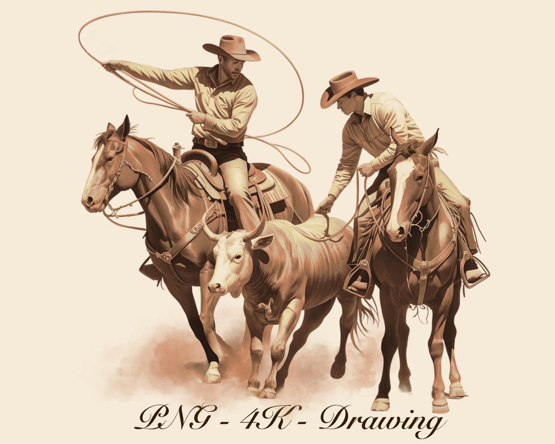 Cowboys Roping PNG Image Team Roping Digital Drawing Working Cow Horse ...
