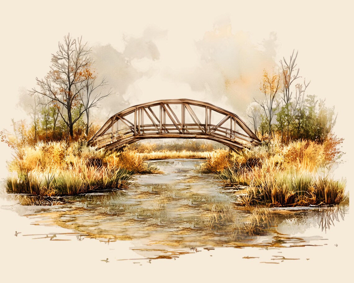 Bridge Clipart Covered Bridge PNG Image Rustic Wooden Bridge Digital ...