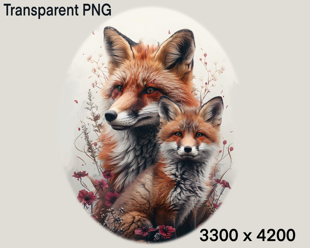 PNG Red Fox, Mother and Baby Fox Cub Portrait Clipart, High Resolution ...