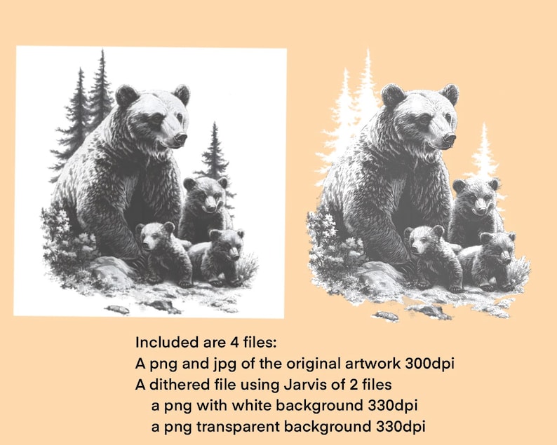 Bear Laser Engrave Files PNG Mother Brown Bear & Cubs Realistic ...