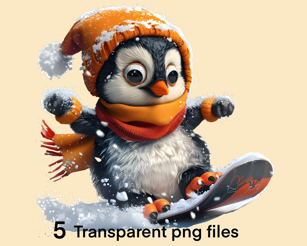 Penguin Winter Sports Clipart Funny Cute Arctic Animal Wildlife Digital ...