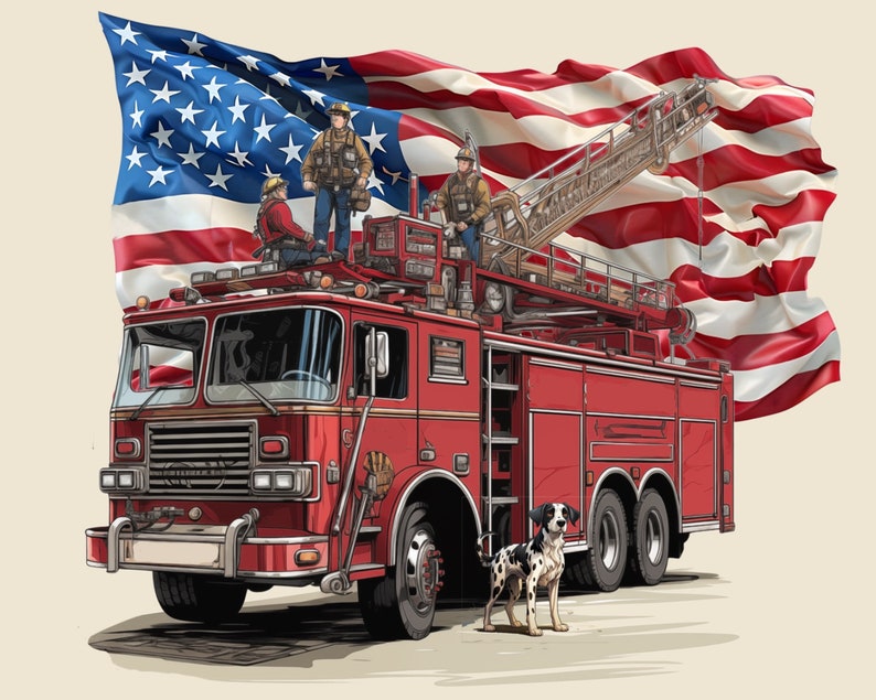 Fire Truck Clipart American Flag Png Memorial Day First Responders ...