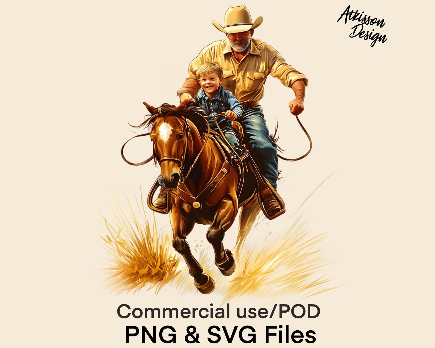 Cowboy Dad Riding Horse With Son PNG Sublimation Graphic Fathers Day ...