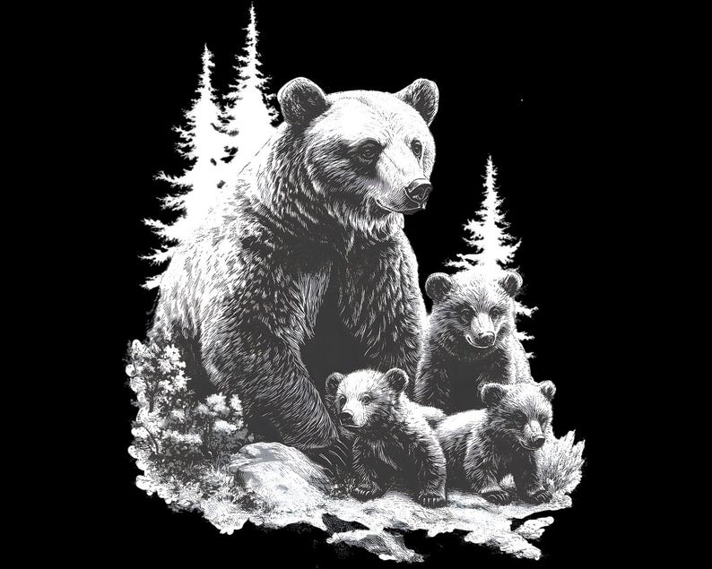 Bear Laser Engrave Files PNG Mother Brown Bear & Cubs Realistic ...