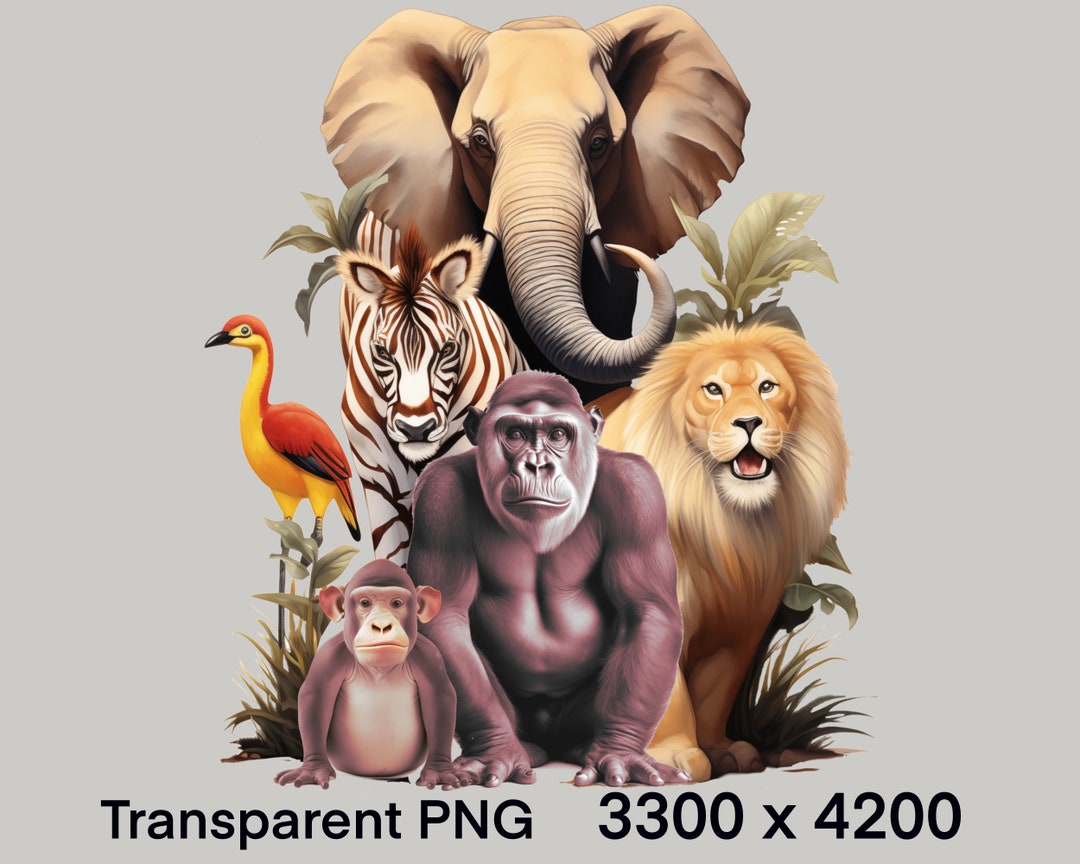 PNG African Wildlife Menagerie Clipart, a Group of Animals, Colorful ...