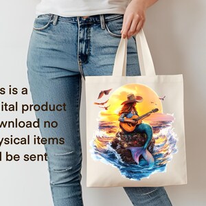 Cowgirl Mermaid PNG Sublimation Design Guitar Playing PNG Clipart Sea ...
