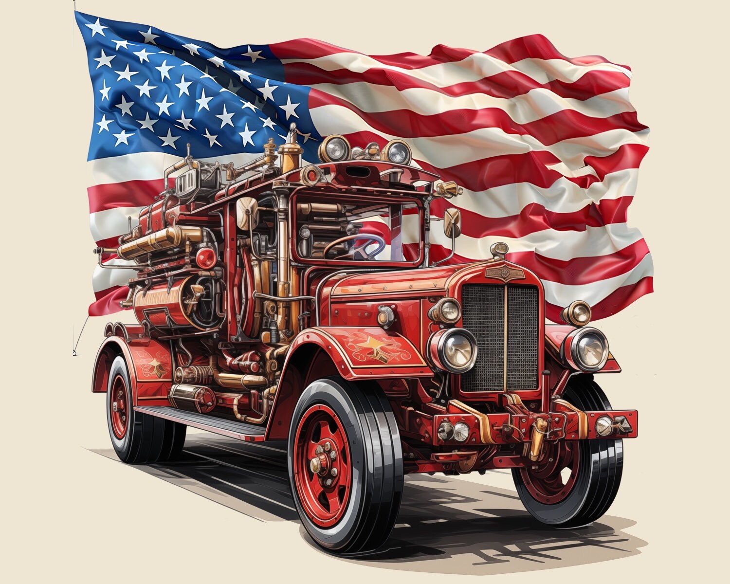 Fire Truck Clipart American Flag Png Memorial Day First Responders ...