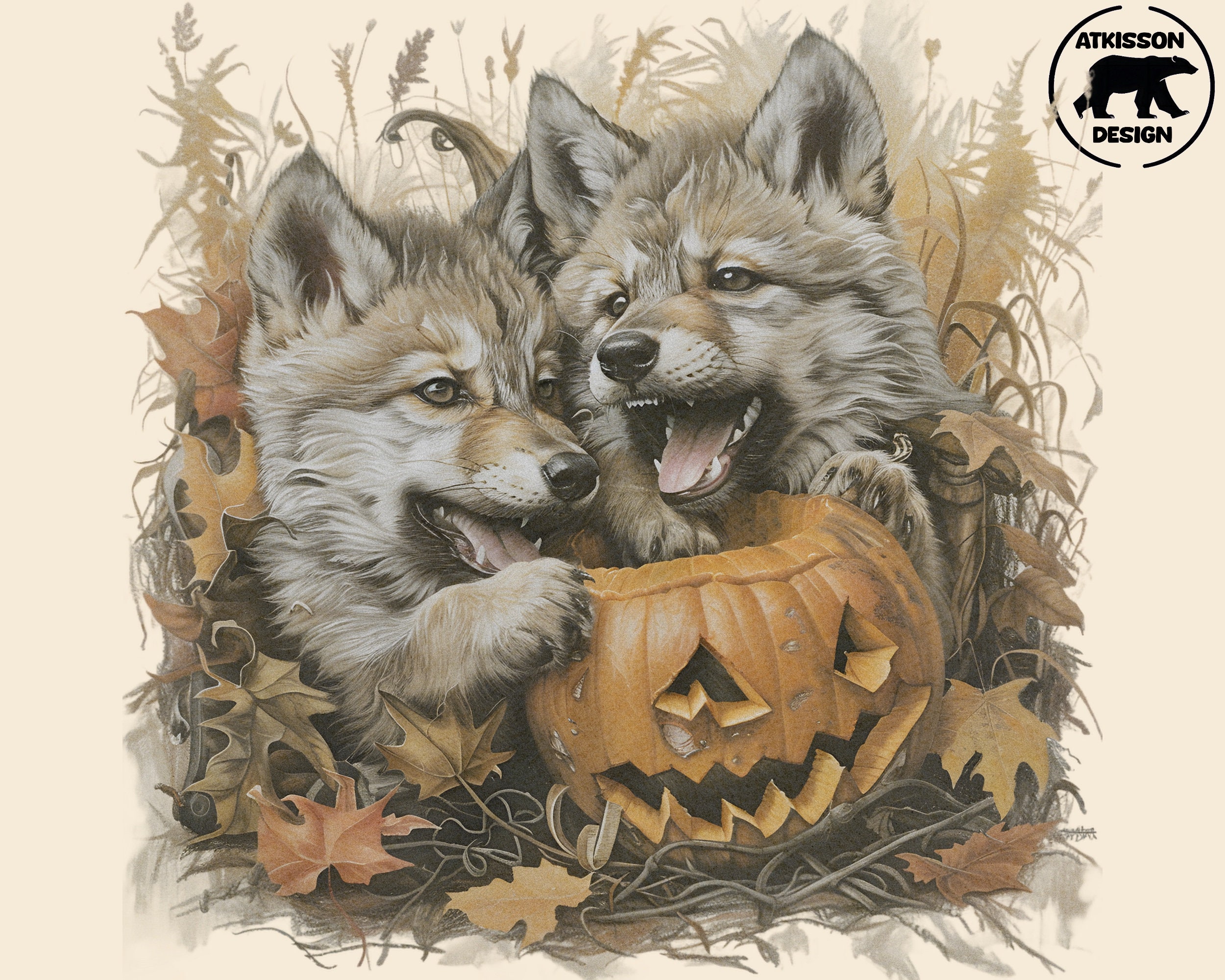 Wolf Cubs Artistic Clipart Pumpkin Clipart Cute Wolf Fall Autumn ...