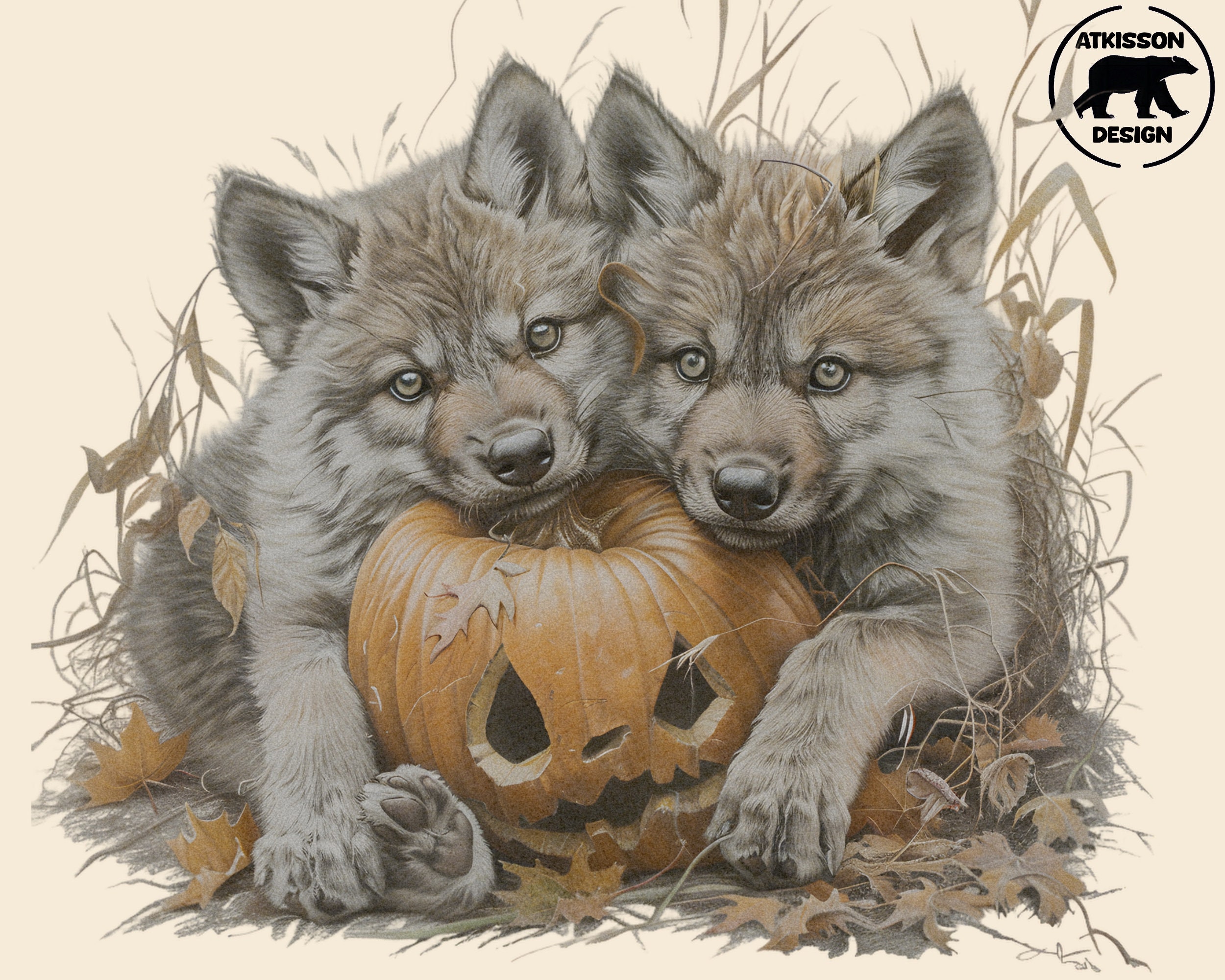 Wolf Cubs Artistic Clipart Pumpkin Clipart Cute Wolf Fall Autumn ...