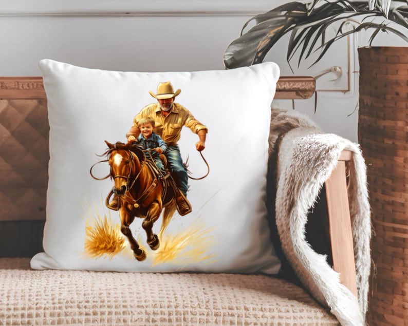 Cowboy Dad Riding Horse With Son PNG Sublimation Graphic Fathers Day ...