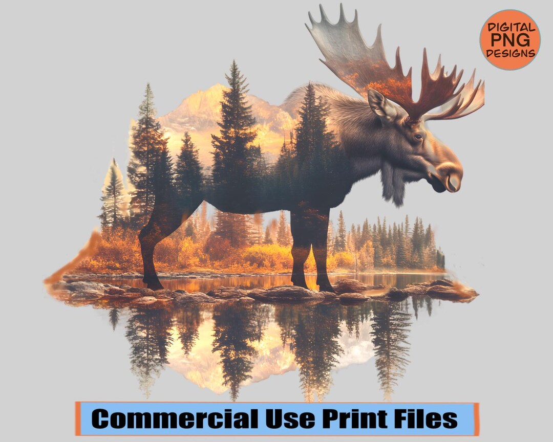 Moose Double Exposure PNG Sublimation Design Hunting Art PNG Mountain ...